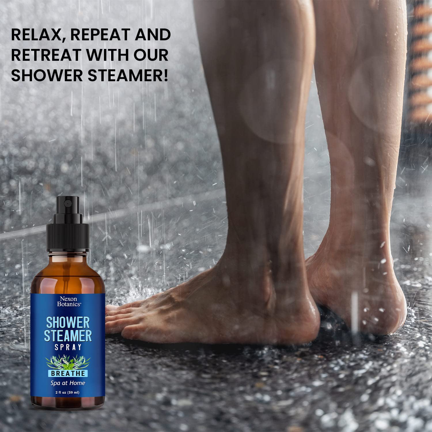 Breathe Shower Steamer Spray 2 fl oz - Aromatherapy Mist from Natural Essential Oil Blend - Peppermint, Eucalyptus Shower Steamer Spray - Spa at Home from Fresh Steam Shower Spray - Nexon Botanics