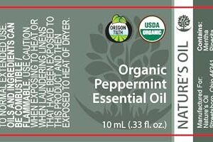 Nature's Oil Peppermint Essential Oil, 10ml, Pure, USDA Certified Organic, GC/MS Tested