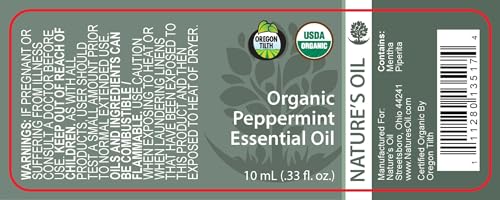 Nature's Oil Peppermint Essential Oil, 10ml, Pure, USDA Certified Organic, GC/MS Tested