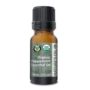 nature's oil peppermint essential oil, 10ml, pure, usda certified organic, gc/ms tested