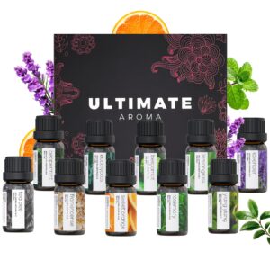 essential oils by ultimate aroma 100% pure therapeutic grade oils kit- top aromatherapy oils gift set- each bottle 10ml