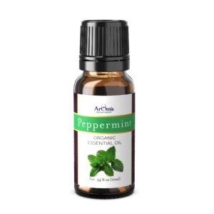 aromis organic peppermint essential oil - 100% pure therapeutic grade - undiluted, premium oil - 150 micron filtered, perfect for aromatherapy diffusers (10ml / .34 fl oz)