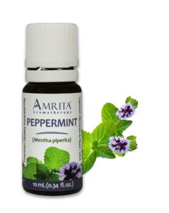 amrita aromatherapy peppermint essential oil, 100% pure undiluted mentha piperita, therapeutic grade, premium quality aromatherapy oil, tested & verified, 10ml