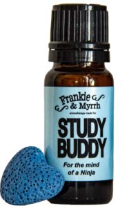 frankie & myrrh study buddy | peppermint, lemon, rosemary essential oil blend for focus, memory | includes portable lava stone diffuser|10ml