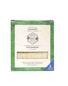 crate 61, handmade in canada, plant based cold process natural bar soap for face and body, with premium essential oils, eucalyptus & peppermint for men and women 3 pack (eucamint)