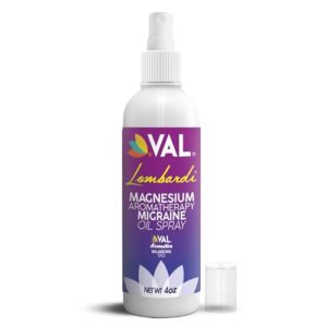 val lombardi magnesium aromatherapy spray with peppermint & essential oils - quick comfort for head tension, made in usa, 4 oz.