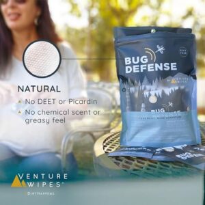 Venture Wipes Natural Mosquito Repellent Wipes - DEET-Free Bug Repellant - Long Lasting Insect Repellent Wipes - Travel Friendly - Citronella, Peppermint, and Rosemary Infused - 15 Count Bag