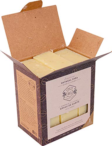 Crate 61, Handmade in Canada, Plant Based Cold Process Natural Bar Soap For Face And Body, With Premium Essential Oils, Eucalyptus & Peppermint For Men And Women 3 Pack (Oatmeal Shea (Unsented))