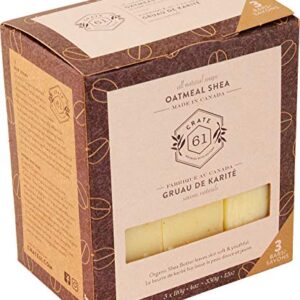 Crate 61, Handmade in Canada, Plant Based Cold Process Natural Bar Soap For Face And Body, With Premium Essential Oils, Eucalyptus & Peppermint For Men And Women 3 Pack (Oatmeal Shea (Unsented))