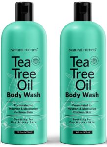 natural riches tea tree oil body wash, 2x16 fl oz - soothing, calming, and hydrating for normal, combination, sensitive, oily, and dry sensitive skin bodywash