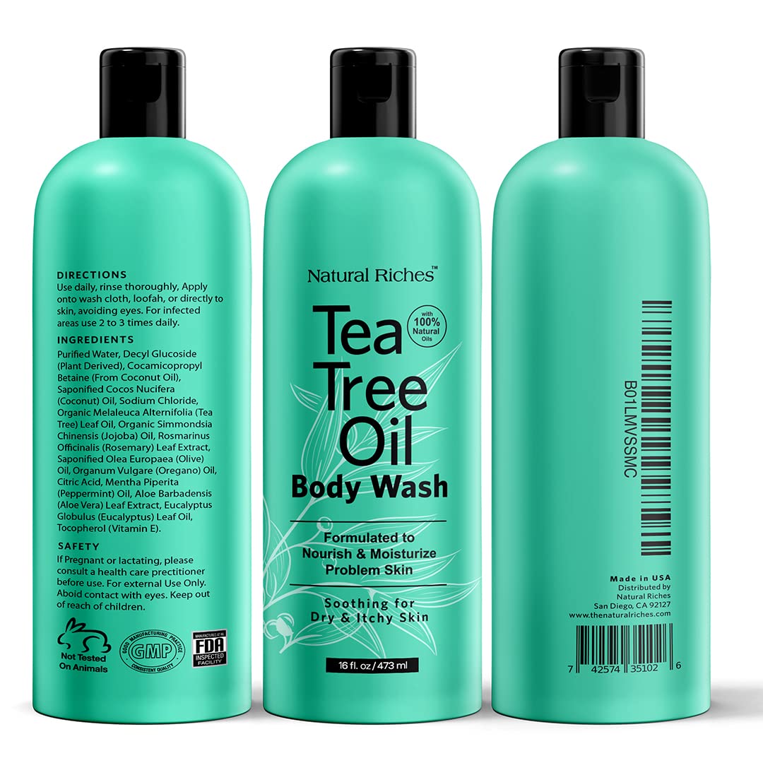 Natural Riches Tea Tree Oil Body Wash, 2x16 fl oz - Soothing, Calming, and Hydrating for Normal, Combination, Sensitive, Oily, and Dry sensitive skin bodywash