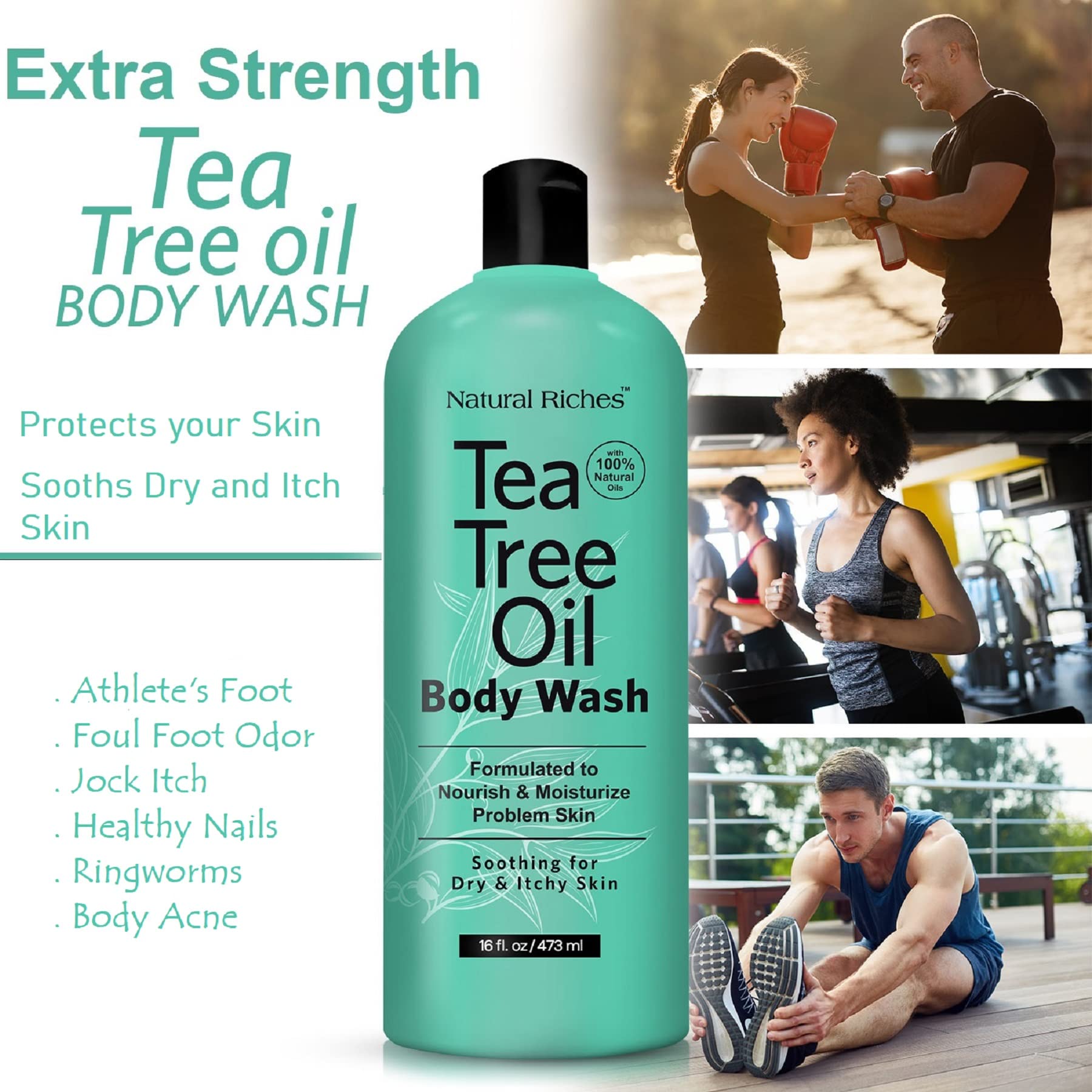 Natural Riches Tea Tree Oil Body Wash, 2x16 fl oz - Soothing, Calming, and Hydrating for Normal, Combination, Sensitive, Oily, and Dry sensitive skin bodywash