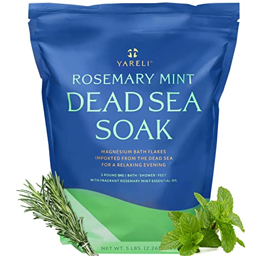 Yareli Dead Sea Bath & Foot Soak, Rosemary Peppermint Magnesium Bath Salt Flakes, Alternative to Epsom Salt, 5lbs with Over 250,000mg of Elemental Magnesium Per Bag