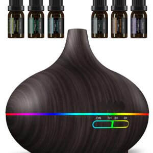 SEDAVY Oil Diffuser, 500ml Aromatherapy Diffuser with 6x10ml Included, 7x2 Colorful LED Night Light, 23dB Quiet BPA-Free Essential Oil Diffusers for Home, 16H Lasting, 4 Timers, Auto Off, Black