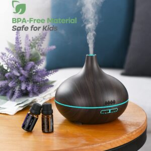 SEDAVY Oil Diffuser, 500ml Aromatherapy Diffuser with 6x10ml Included, 7x2 Colorful LED Night Light, 23dB Quiet BPA-Free Essential Oil Diffusers for Home, 16H Lasting, 4 Timers, Auto Off, Black