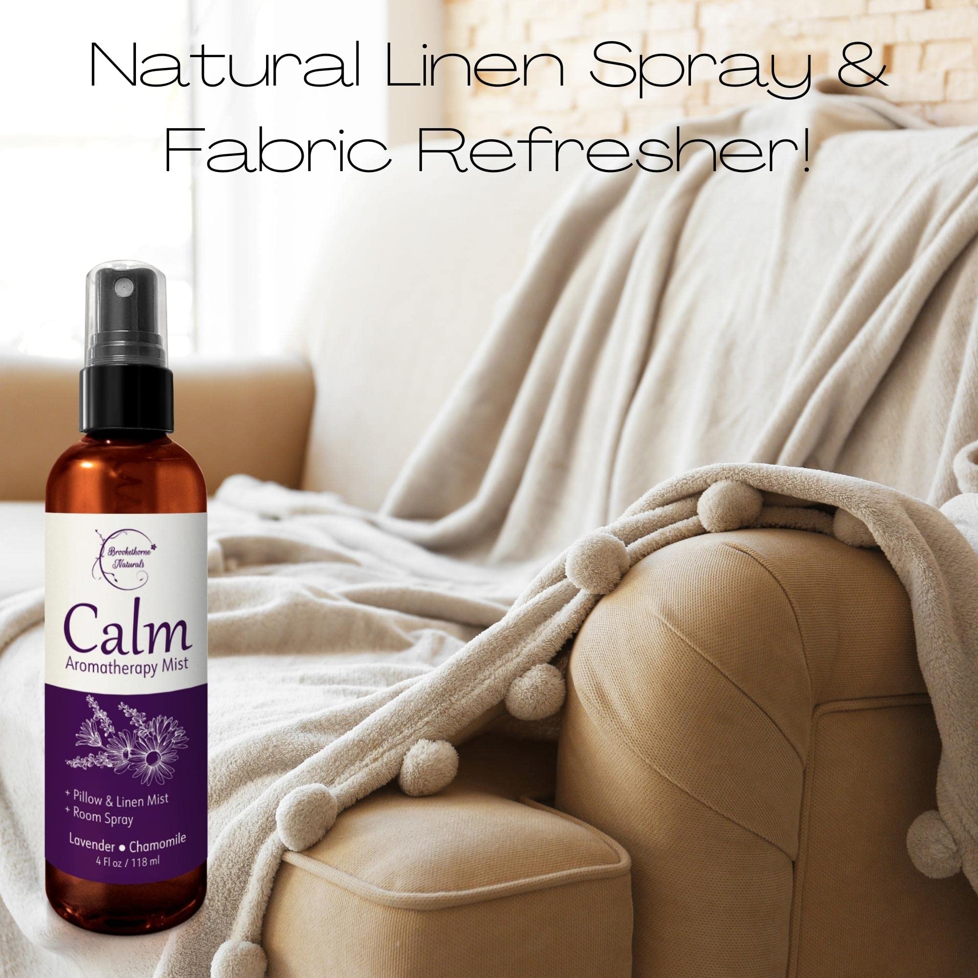 Calm Aromatherapy Spray with Lavender & Chamomile Essential Oil. Natural Sleep Spray, Pillow Spray, Linen Mist & Room Spray. Lavender Spray Air Freshener for Relaxation & Sleep - Brookethorne Naturals