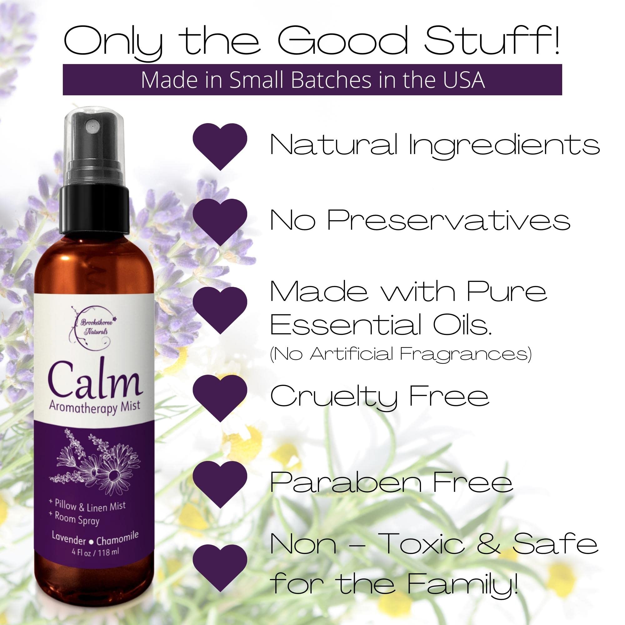 Calm Aromatherapy Spray with Lavender & Chamomile Essential Oil. Natural Sleep Spray, Pillow Spray, Linen Mist & Room Spray. Lavender Spray Air Freshener for Relaxation & Sleep - Brookethorne Naturals