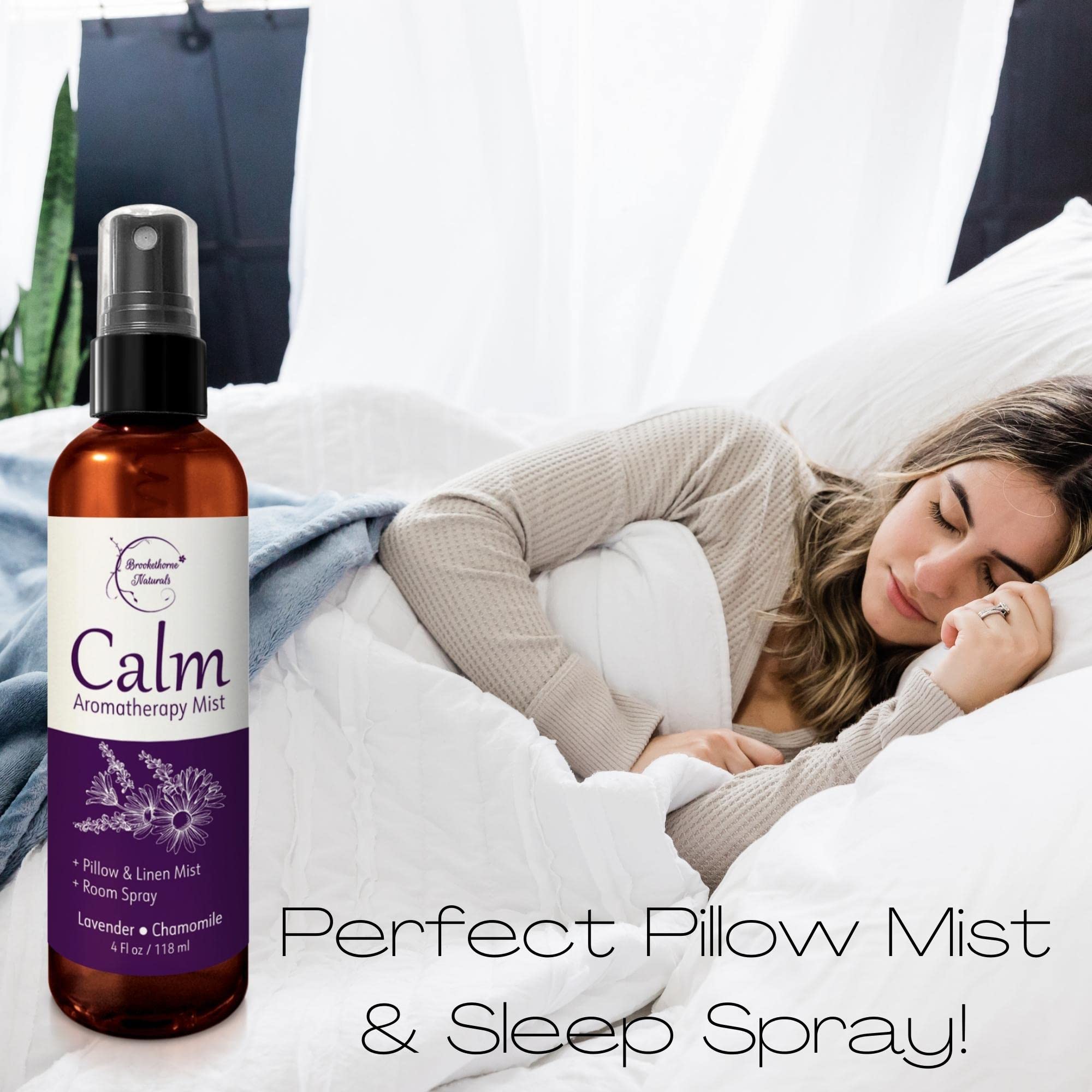 Calm Aromatherapy Spray with Lavender & Chamomile Essential Oil. Natural Sleep Spray, Pillow Spray, Linen Mist & Room Spray. Lavender Spray Air Freshener for Relaxation & Sleep - Brookethorne Naturals