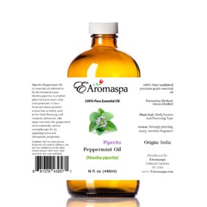 EAromaspa Peppermint, Bulk Size Essential Oil, 100% Pure, Undiluted, Therapeutic Grade, Mint, Natural Aromatherapy, for Headache, Migraines, Hair, Diffusers, Mice, Rats, Bugs ;16 fl oz Bottle