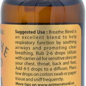 Prime Natural Breathe Essential Oil Blend 1oz - Pure, Undiluted, Therapeutic Grade for Aromatherapy, Scents & Diffuser - Sinus Relief, Allergy, Congestion, Cold, Cough, Headache