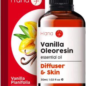 H’ana Vanilla Essential Oil for Diffuser & Skin (1 fl oz) - 100% Natural Vanilla Oleoresin Essential Oil - Fragrant and Long Lasting Vanilla Oil Perfume