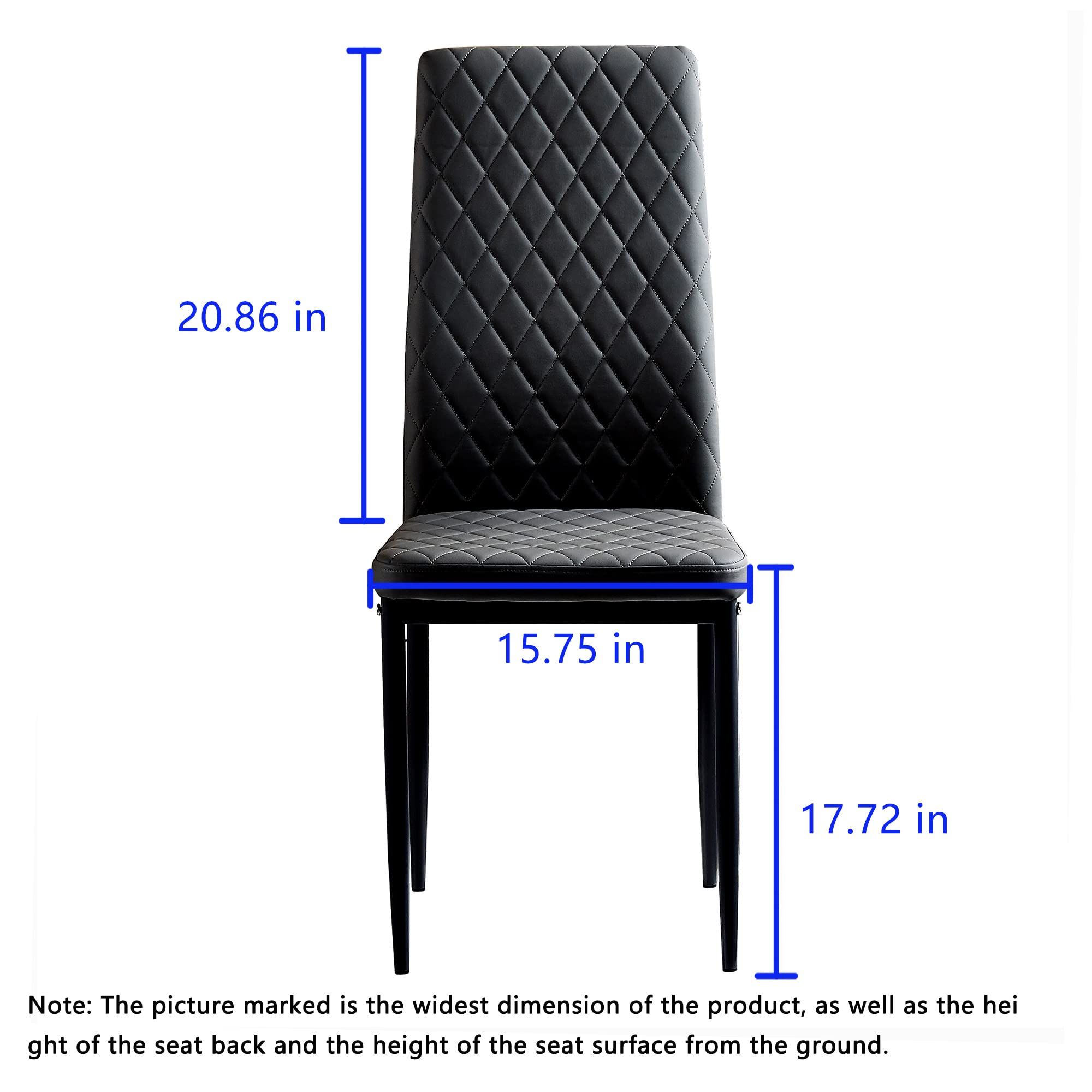 JT Modern Minimalist Dining Chair Fireproof Leather Sprayed Metal Pipe Diamond Grid Pattern Restaurant Home Conference Chair Set of 4 Or 6 (4, Black)