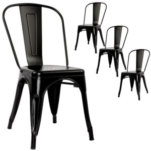 lssbought patio dining chairs set of 4 metal chairs indoor outdoor chairs stackable chairs for kitchen, dining room, bistro and cafe (black)