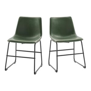 walker edison douglas urban industrial faux leather armless dining chairs, set of 2, green