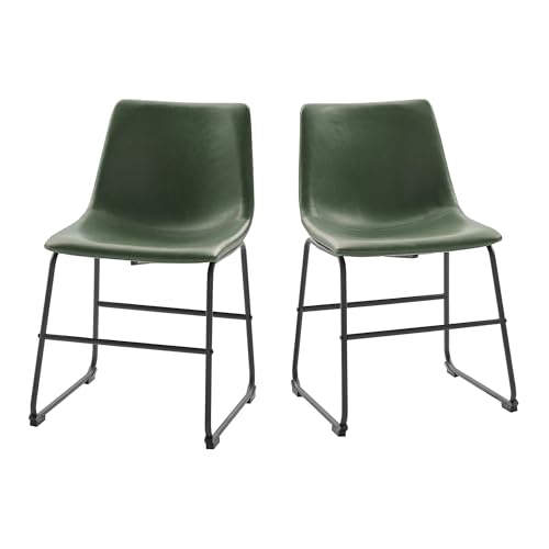 Walker Edison Douglas Urban Industrial Faux Leather Armless Dining Chairs, Set of 2, Green