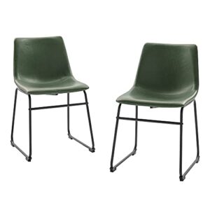 Walker Edison Douglas Urban Industrial Faux Leather Armless Dining Chairs, Set of 2, Green