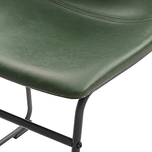 Walker Edison Douglas Urban Industrial Faux Leather Armless Dining Chairs, Set of 2, Green