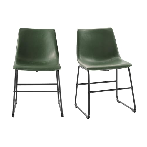 Walker Edison Douglas Urban Industrial Faux Leather Armless Dining Chairs, Set of 2, Green