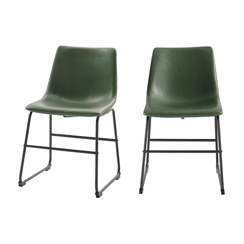 Walker Edison Douglas Urban Industrial Faux Leather Armless Dining Chairs, Set of 2, Green