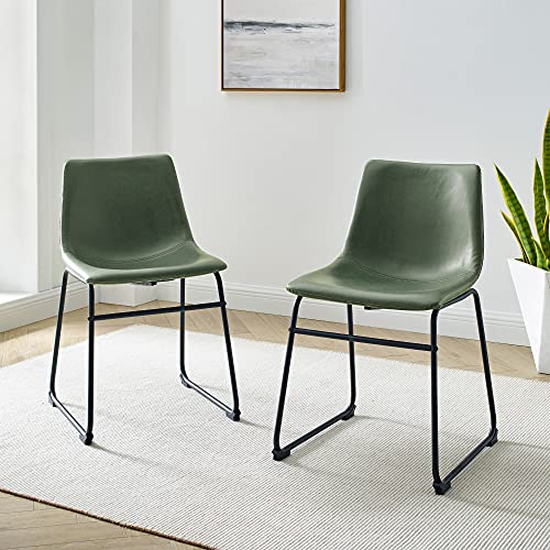 Walker Edison Douglas Urban Industrial Faux Leather Armless Dining Chairs, Set of 2, Green