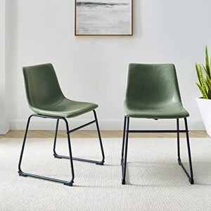 Walker Edison Douglas Urban Industrial Faux Leather Armless Dining Chairs, Set of 2, Green