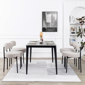 dyhome light grey dining chairs set of 4, modern dining room chairs mid-century, round upholstered kitchen chairs with black metal legs, boucle sherpa dining chair