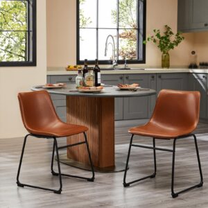 Sweetcrispy Dining Chairs Set of 2，Kitchen & Dining Room Chairs, PU Leather Cushion and Metal Legs Bar Chairs, Counter Height Bar Stools for Kitchen Island