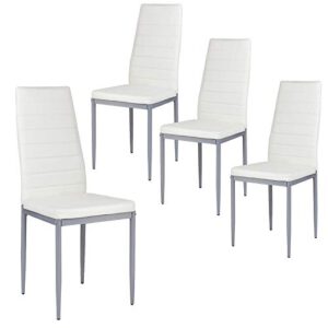 giantex set of 4 pu leather dining side chairs with padded seat foot cap protection stable frame heavy duty high back design dining chairs for kitchen dining room home furniture, white