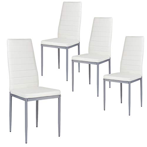 Giantex Set of 4 PU Leather Dining Side Chairs with Padded Seat Foot Cap Protection Stable Frame Heavy Duty High Back Design Dining Chairs for Kitchen Dining Room Home Furniture, White