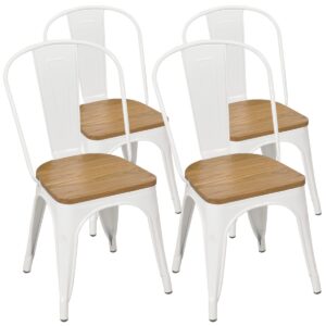 metal dining chairs with wood seat set of 4 white stackable industrial metal restaurant/bistro/cafe/trattoria/bar side chairs