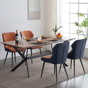 theethung upholstered leather dining chair set of 4, kitchen chair with blakc metal legs armless dinner chair for dining room living room bedroom, orange