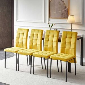 velvet dining chairs set of 4,mid century modern dining room chairs with metal legs,high back nordic dining chair modern fabric chair for living room kitchen home bedroom vanity (yellow)