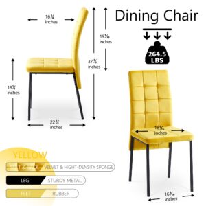 Velvet Dining Chairs Set of 4,Mid Century Modern Dining Room Chairs with Metal Legs,High Back Nordic Dining Chair Modern Fabric Chair for Living Room Kitchen Home Bedroom Vanity (Yellow)