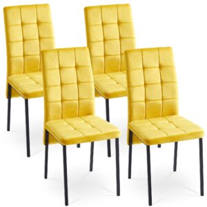 Velvet Dining Chairs Set of 4,Mid Century Modern Dining Room Chairs with Metal Legs,High Back Nordic Dining Chair Modern Fabric Chair for Living Room Kitchen Home Bedroom Vanity (Yellow)