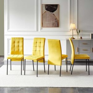 Velvet Dining Chairs Set of 4,Mid Century Modern Dining Room Chairs with Metal Legs,High Back Nordic Dining Chair Modern Fabric Chair for Living Room Kitchen Home Bedroom Vanity (Yellow)