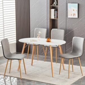 Wonder Comfort Set of 4 with Wood-Like Oka Metal Legs, Fabric Armless Accent Dining Room Side-Chair with Black Leather, Gray, PU Back