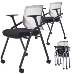 blaneduo, 2 pack stackable conference room chairs with paddle folding office chair foldable desk chair mesh back and arms for conference meeting guest reception home office training room chair