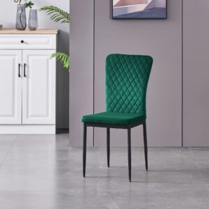 KEIVVAKN Set of 4 Living Room Chairs Dining Chairs with Velvet, High Back, Metal Frame and Modern Lattice Design for Living Room, Dining Room,Green