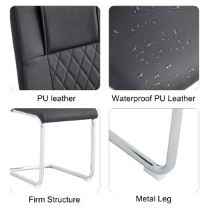 MEMUY Dining Chairs set 4, High Back Black Kitchen Chairs,Waterproof Faux Leather Dinner Chairs with Upholstered Seat,Armless Side Chairs with Chrome Plate Metal Legs for Kitchen Dining Room