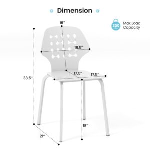 GOFLAME Dining Chairs Set of 4, Armless Kitchen Chairs with Hollowed Backrest & Metal Legs, Modern Dinner Chairs, Accent Side Chairs for Dining Room, Reception Room & Living Room (White)